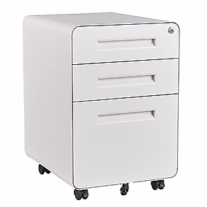 Letaya File Cabinet, 3 Drawer Filing Cabinets for Home Office with Lock Mobile Under Desk Fully Assembled Cabinet (White)