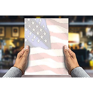 American Flag Stationery - 8.5 x 11 - 60 USA Letterhead Sheets - Patriotic Paper