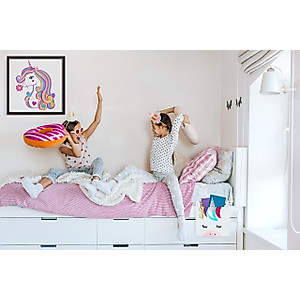 PIKL Unicorn Hamper Bedside Caddy set Patented design Quality Girls Laundry Hamper with Carry Handle and hanging storage organizer bed pocket unicorn decor Ideal gift for girls kids laundry basket