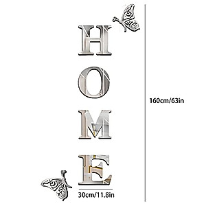 Acrylic Home Sign Letters Wall Decor, Oppro Mirror Surface Wall Stickers Family Wall Decoration Decals for Living Room Dining Room Bedroom House Hallway Décor (Large 63"x11.8", Silver)