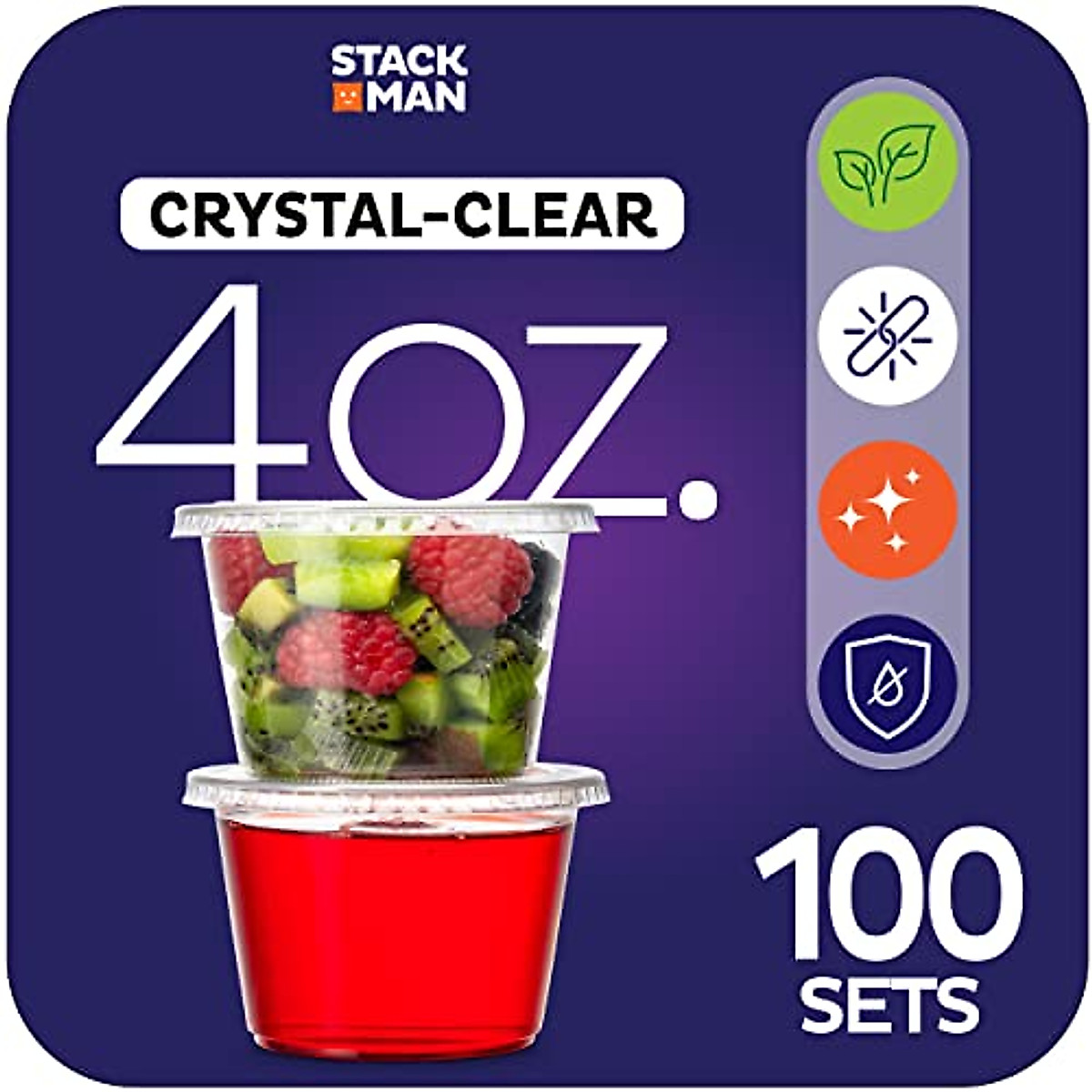 [4 oz -100 Count] Disposable Mini Plastic Souffle Cups with Lids- Jello Shot Cups, Jell-O Portion Cups, 4 Ounce Dipping Sauce Ramekins, Salad Dressing Container Cup ,Small Plastic Condiment Containers