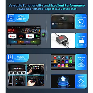 Wireless Carplay & Android Auto Adapter with Netflix YouTube Tiktok, Upgrade LED Wireless Android Auto Adapter HDMI Dongle for Phone to Miracast/Stream Media to Car/TV, for OEM Wired CarPlay Car