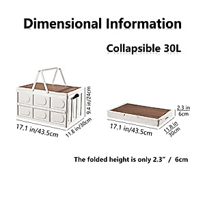 VPTMRP Collapsible Storage Bin with Handles and Wooden Lid, Large Capacity Stackable Utility Crates Holds 33lbs for Outdoor Home Storage Organizing Moving (30L/7.9Gal)