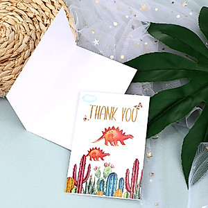 72 Pcs Dinosaur Thank You Cards Includes 36 Pieces Dinosaur Envelopes and 36 Pieces Cactus Dino Thank You Cards Watercolor Dino Blank Notes for Baby Shower kids Birthday Party