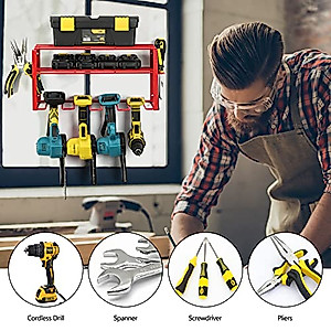 Power Tool Organizer, Garage Tool Organizers and Storage, Cordless Drill Holder Wall Mount, Heavy Duty Metal Tool Shelf Utility Rack, Removable Design, Gifts for Men's Birthday Father's Day - Red