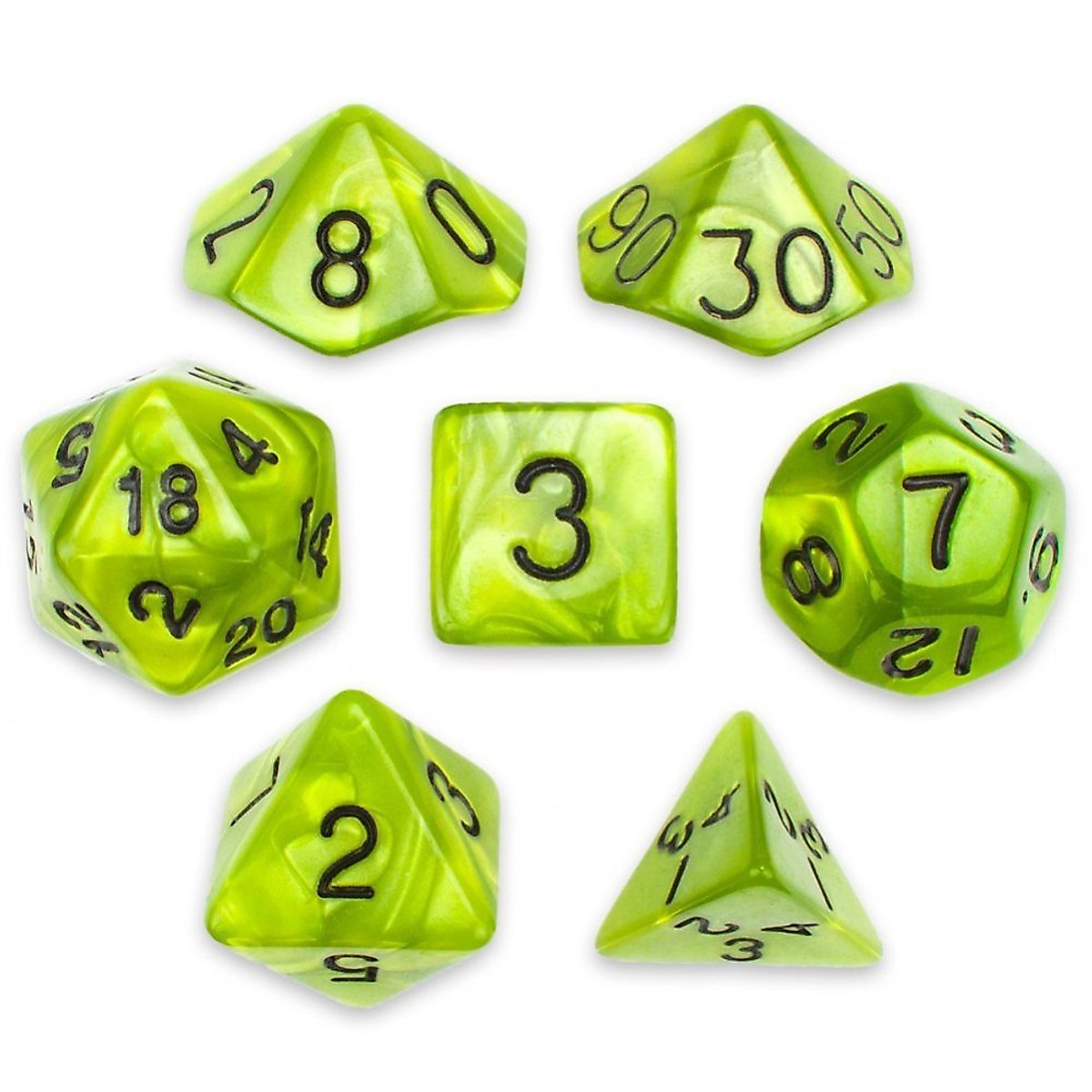 Wiz Dice Series II - Polyhedral Dice Set for Tabletop RPG Adventure Games with a Dice Bag - DND Dice Set, Suitable for Dungeons and Dragons, MTG and Dice Games Alike - Swamp Ooze - 7 ct