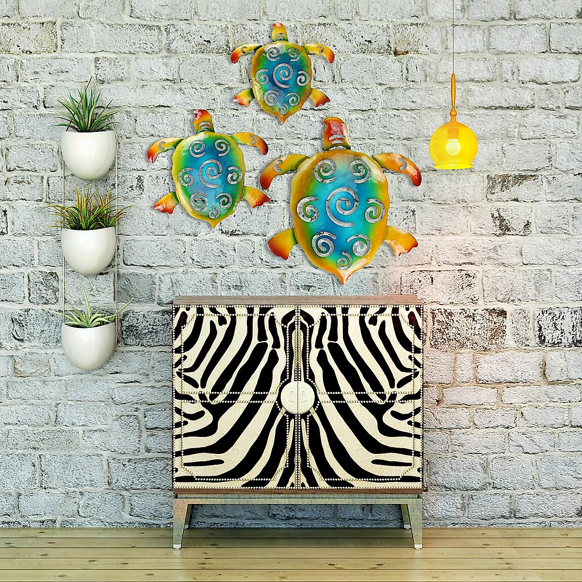 FANWNKI Metal Sea Turtles Set of 3 Wall Decor Art Beach Sculptures Hanging for Home Garden