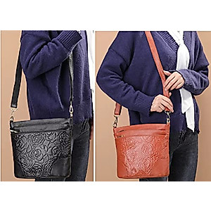 Aslana Floral-Embossed Genuine Leather Shoulder Crossbody Bag Handbag for Women (Floral-Embossed Lilac)