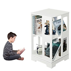 Nisorpa 2 Tier Rotating Bookshelf, 360° Revolving Square Bookcase Floor-Standing Storage Display Rack for Kids & Adults, Used in Bedrooms Living Rooms Study Office (30"x18"x18")