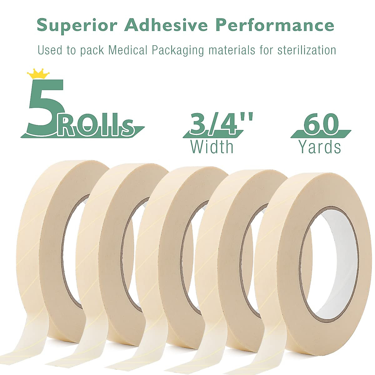 LVCHEN Autoclave Indicator Tape Dental Sterilization Steam Indicator Tape for Sterilization Lead Free 5 Roll (60 Yard x 3/4")