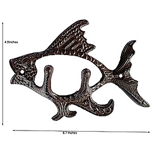 Grace Home Cast Iron Fish Design Wall Hanger Vintage Design Hooks Keys Towels Hook Metal Wall Mounted Heavy Duty Decorative Gift Idea (Single Fish Hook)