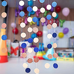 Navy Rose Gold Party Decorations, 5PCS Glitter Navy Blue Rose Gold Circle Dots Garland Streamers for Baby Gender Reveal Bridal Shower Bachelorette Party Decorations, 52.5 Feet