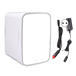 Syrisora Mini Skincare Fridge Organizer 4L with Mirror LED Light Removable Partition Board for Cosmetics Beverage Car 100‑240V (EU Plug)