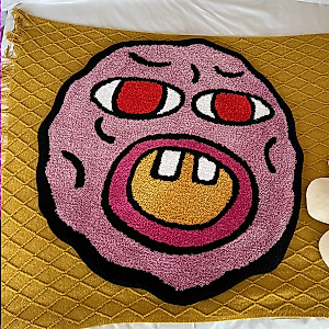 LAKEA Tufted Carpet Cherry Bomb Rug Pink Room Decor Kawaii Rug Small Rugs for Bedroom Cartoon Circle Punch Needle Carpet (23.6X23.6 Inch)