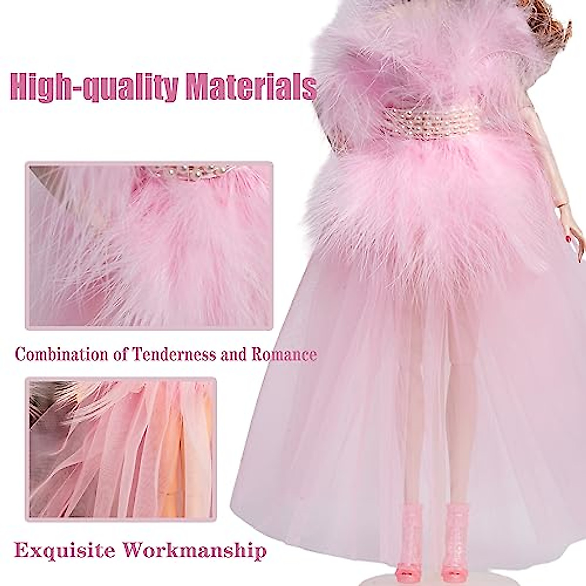 BAMOONBI Pink Doll Wedding Dress Ball Evening Gown - Latest Fashion Design Fashion Dolls Clothes and Accessories for 11.5 - 12 Inch Dolls （Doll Not Included）