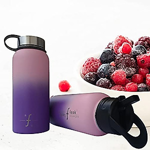 Authentic Flask 32oz Double Vacuum Insulated Water Bottle Wide Mouth w/Stainless Steel and Straw Lids, Reusable and Modern Hydro Thermo 24hs Cold 12hs Hot (BLUE BERRY)