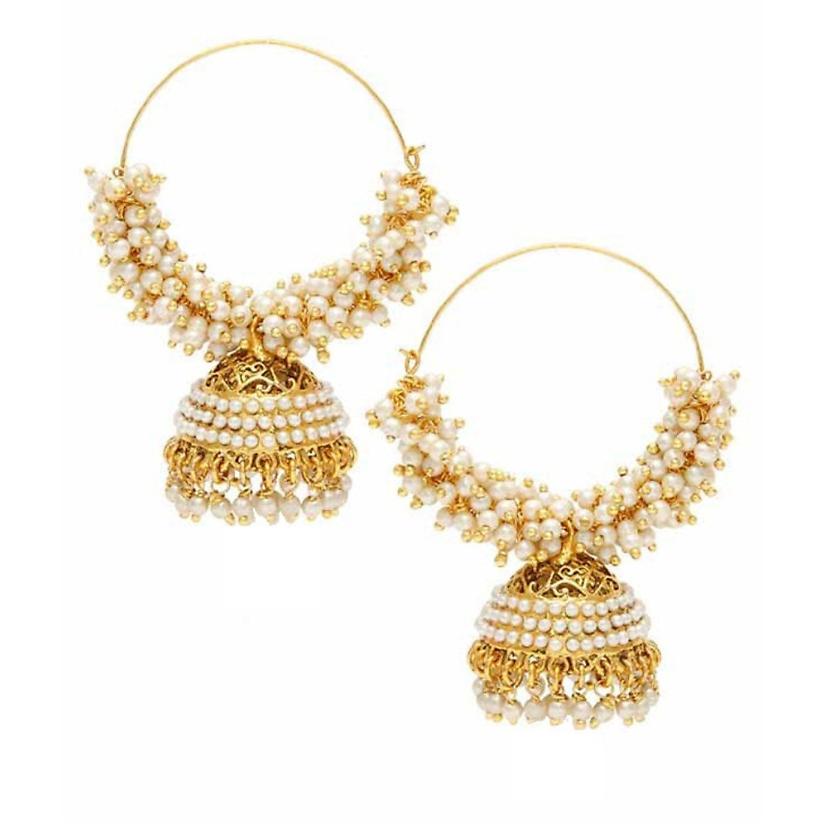 Crunchy Fashion Bollywood Stylish Traditional Indian Jewelry Meenakari Jhumka Earrings for Women, Large, Metal, cultured pearls