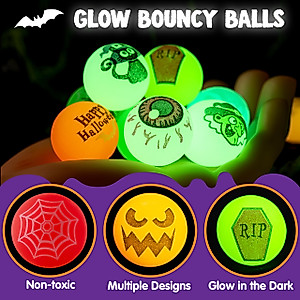 JOYIN 24 PCS Glow Halloween Bouncing Balls, Glowing Bouncy Ball Halloween toys for Kids Gift, Halloween Party Favors Bounce Ball Goodie Bag Fillers, Trick or Treats Classroom Exchange Prizes