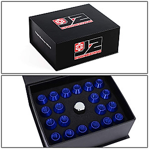J2 Engineering 7075 Aluminum Blue M12 x 1.5 20Pcs L: 40mm Open End Lug Nut w/Socket Adapter