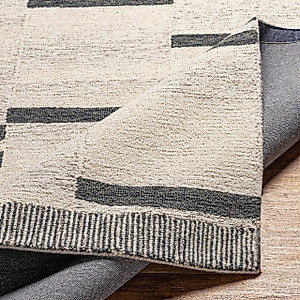 BoutiqueRugs Aibonito Hand Tufted Wool Natural Fiber Soft Large Area Rug - Modern Broken Stripe Carpet for Living Room, Bedroom, Dining Room - Black, Beige, Taupe - 8' x 10' (8x10 Area Rug)