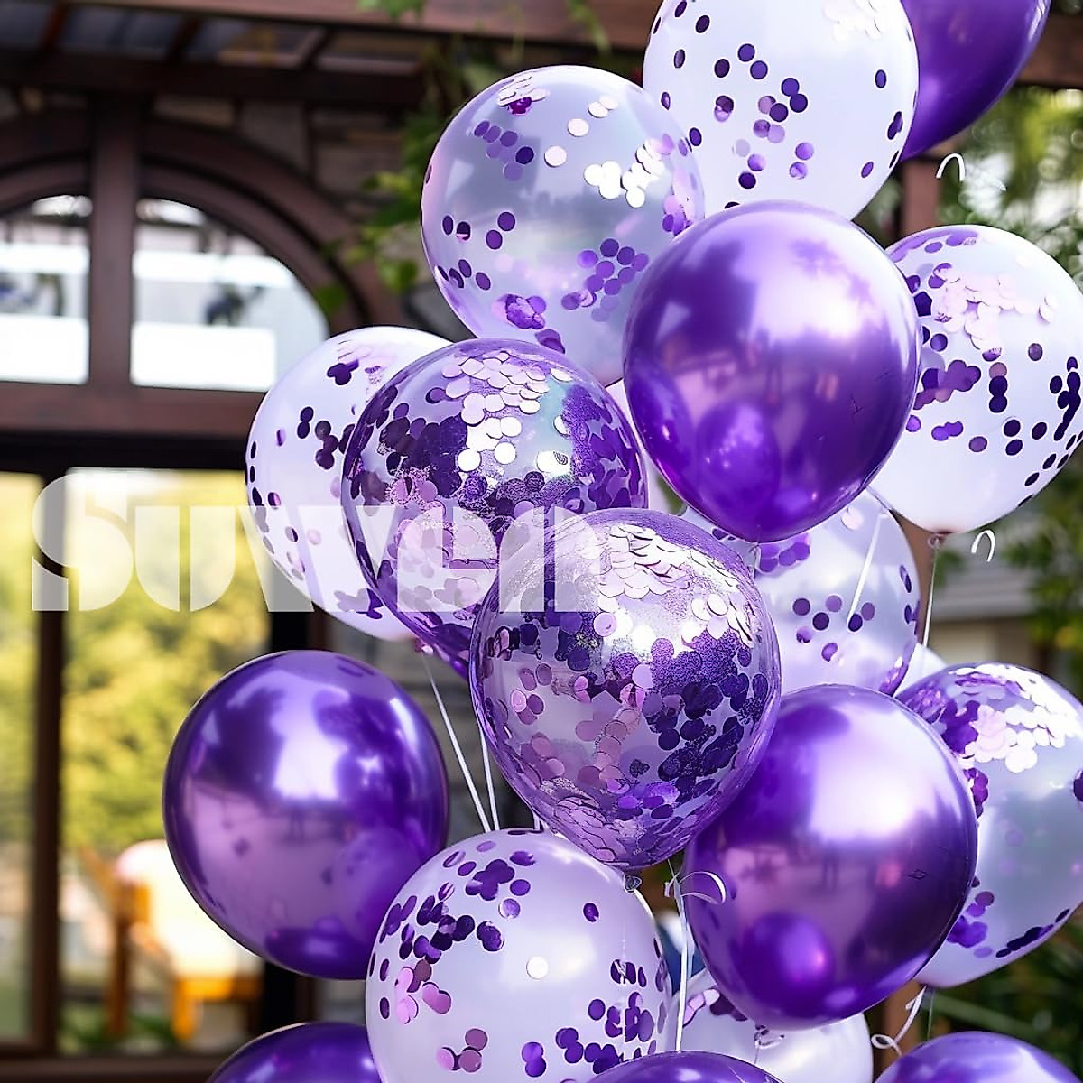 SUWEN Metallic Purple Balloons and Confetti Balloons 18/12/10/5Inch Different Sizes 60PCS Set Shiny Latex Helium Dark Purple Balloon for Birthday Party Graduation Anniversary Decorations