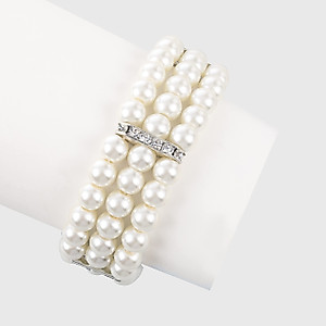 BABEYOND 1920s Flapper Imitation Pearl Bracelet Great Gatsby Pearl Bracelet Roaring 20s Accessories Jewelry Set (3layer)