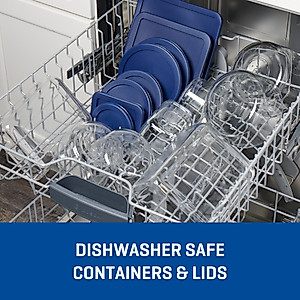 Anchor Hocking 16 Piece Round and Rectangle Glass Food Storage Containers, Space Saving Meal Prep, Navy BPA-Free SnugFit Lids