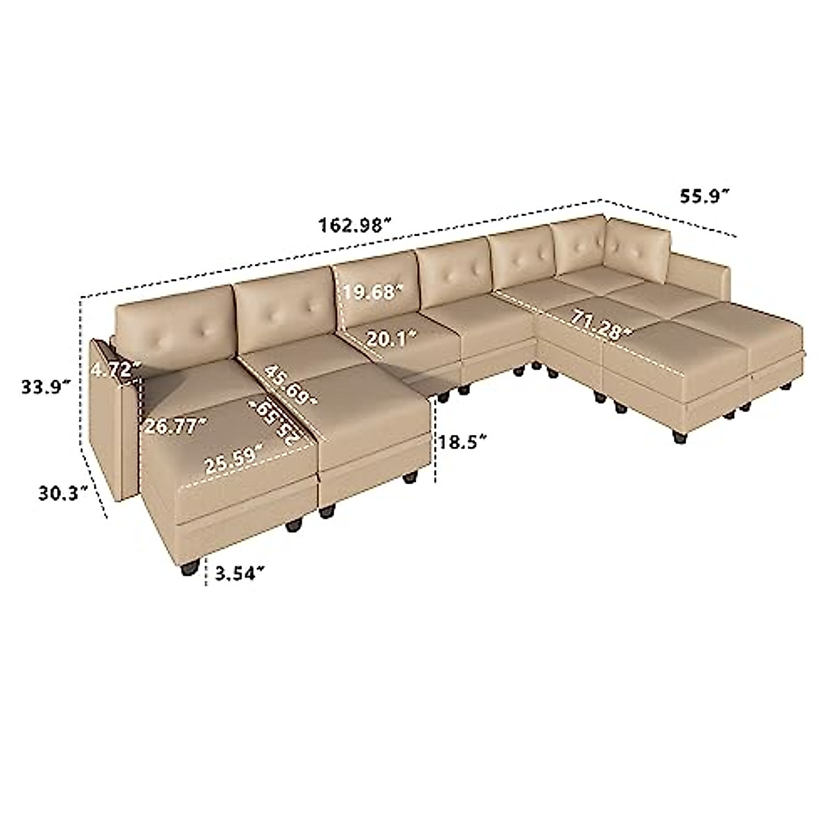 LLappuil Oversized Modular Sectional Sofa with Storage, Faux Leather Fabric U Shaped Sectional with Chaise, 12 Seater Modular Sleeper Couch for Living Room, Cognac