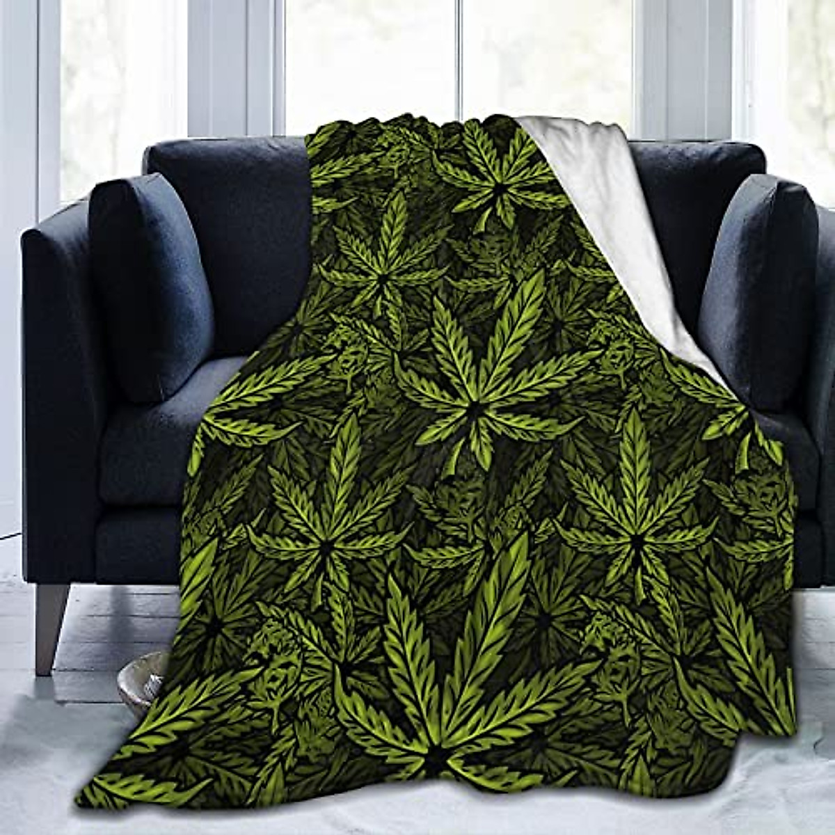DICITNET Green Leaves of Weed Blanket Throw Blanket Lightweight Microfiber Blankets for Bed Couch Sofa Blanket Quilt 80"X60"