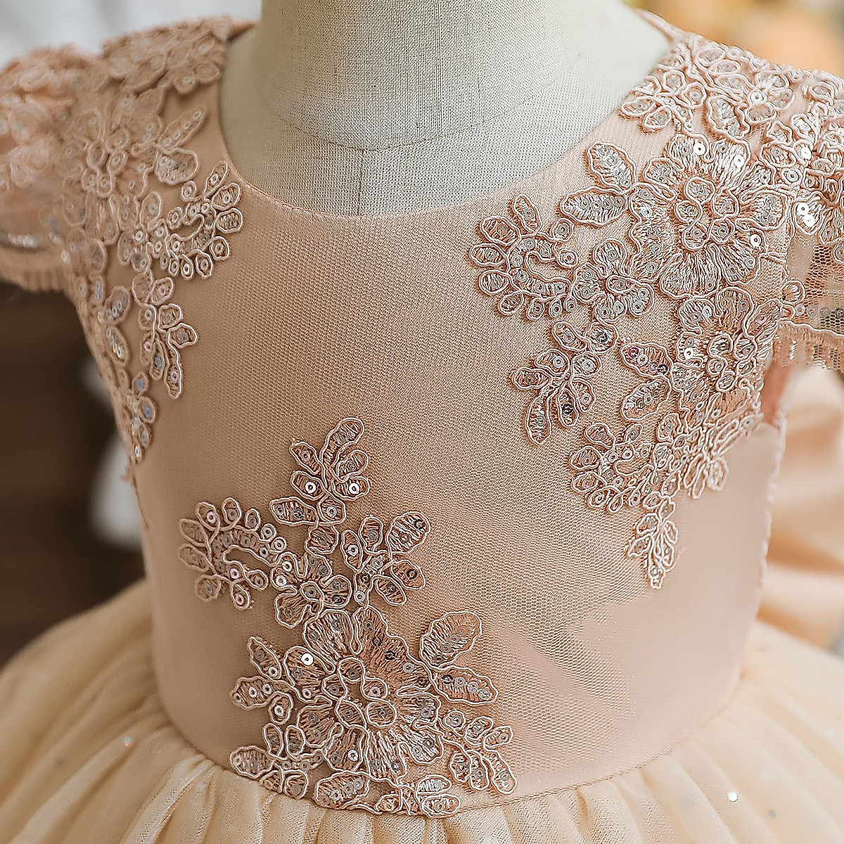 NNJXD Baby Girl Lace Princess Dress Pageant Party Bowknot Toddler Girls Ball Gown 2007 Yellow Size(110) 3-4 Years