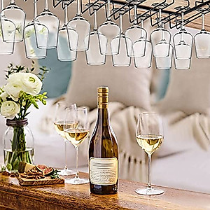 Xverycan Wine Glass Rack Under Cabinet, 8 Row Extreme Large Stemware Hanger, Metal Wine Glass Holder, DIY Bar Glass Storage Rack for Bar Counter, Kitchen, Screws Included (Black)