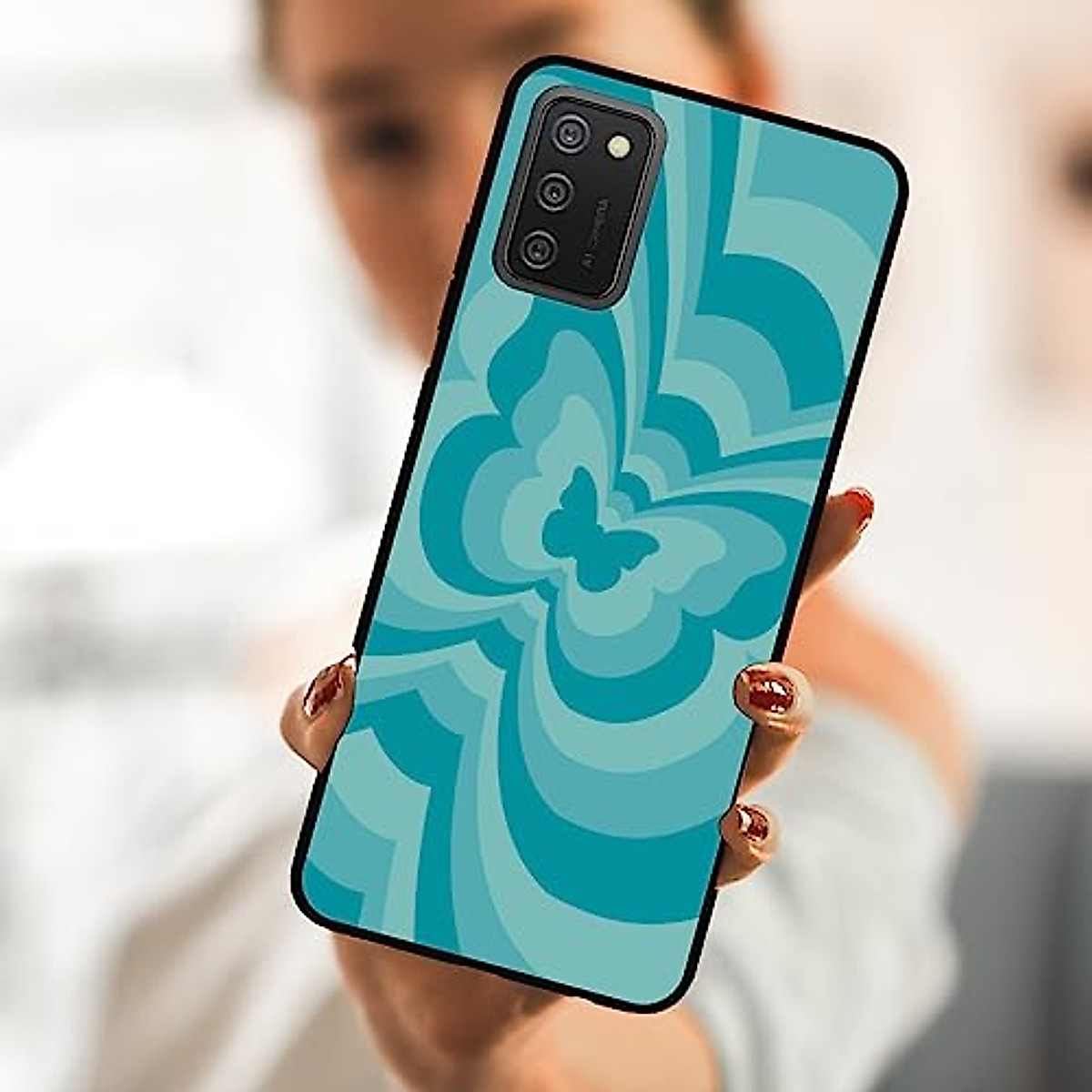 zaztify Phone Case for Samsung Galaxy A04, Cyan Butterfly Swirl Incline Coffee Latte Valentine Color Block Shockproof Protective Anti-Slip Thin Soft Cover Shell