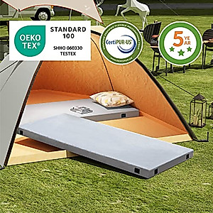 Memory Foam Camping Mattress 2.5 inch, Cot Pads, Single Small Portable Roll Up Camping Sleep Topper with Waterproof and Non-Slip Bottom, Camping Car Mat with Travel Bag, 72"×24"×2.5", Grey
