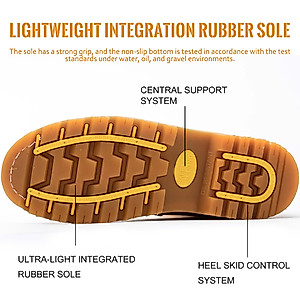SAFETY LOONG Work Boots for Men Soft Toe Non Slip Rubber Sole Comfortable Full Grain Leather Waterproof Goodyear Welt Construction Shoes 10.5