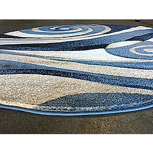 Sculpture Modern Round Area Rug Blue Beige Design 258 (5 Feet 6 Inch X 5 Feet 6 Inch)