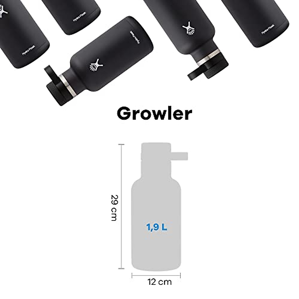 Hydro Flask Insulated Stainless Steel Wide Mouth Water Bottle and Beer Growler, 64-Ounce, Black