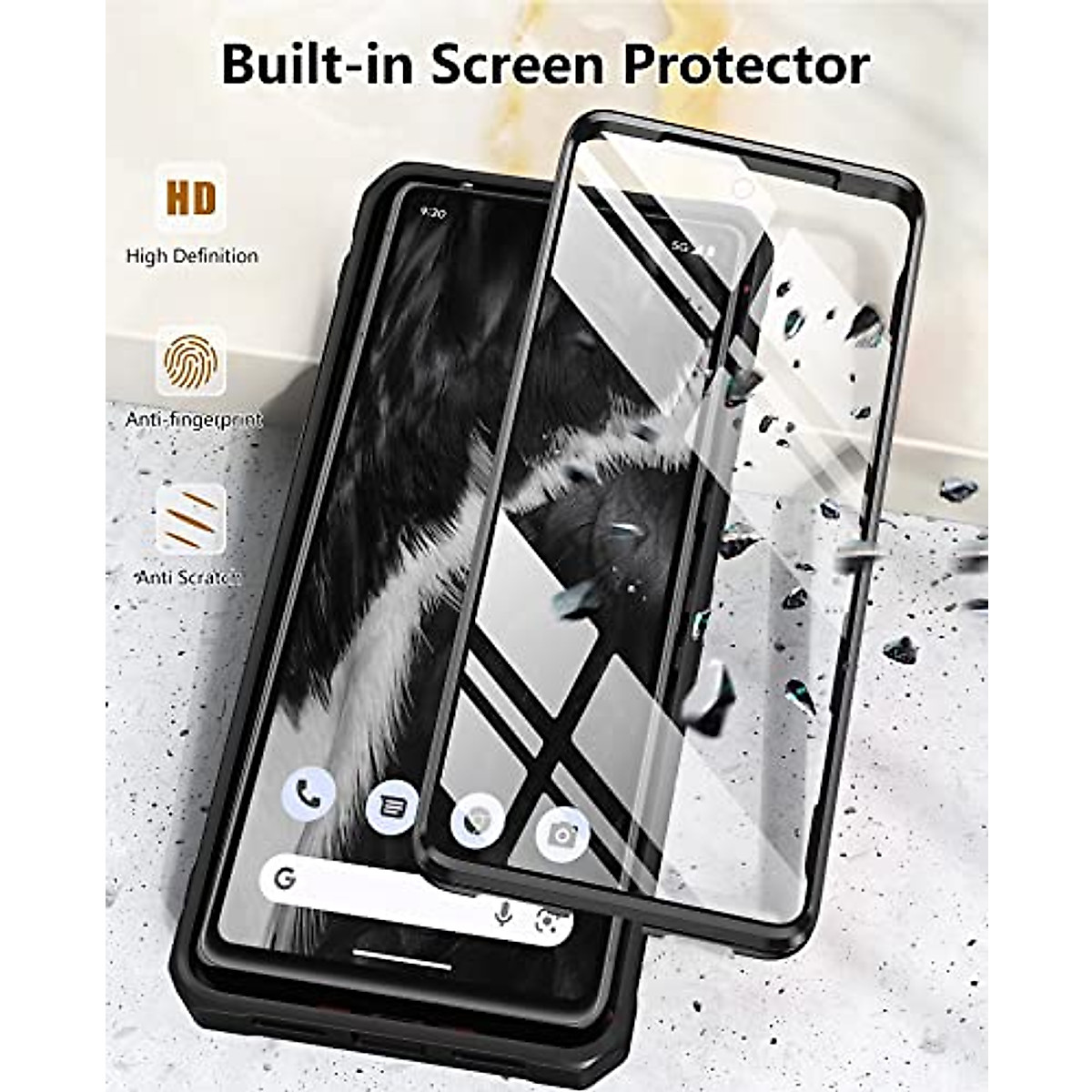 FNTCASE for Google Pixel 7 Case: Built-in Screen Protector & Kickstand | Extra Front Frame | Full-Body Dual Layer Rugged Belt-Clip Holster | Military Shockproof Cell Phone Protective Cover 5G - Black