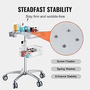 VEVOR Medical Cart Mobile Trolley Cart with Wheels 29.5"-41.3" Height Adjustable Stainless Steel Dental Cart Rolling Desktop Lab Cart with 16.5"× 15.7" Large Tabletop