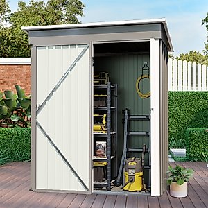 VOTSMOKK 5 x 3 FT Outdoor Storage shed, Metal Tool Shed Storage House with Lockable Door, Small Shed Outside Storage Waterproof Shed for Backyard, Garden and Patio, Grey