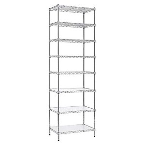 Finnhomy 8-Tier Wire Shelving Unit, Adjustable Pantry Shelves, 8 Shelves Metal Shelving for Storage, Wire Storage Racks or Two 4-Tier Shelving Units with 8 Pieces of PE mat, NSF Certified, Chrome