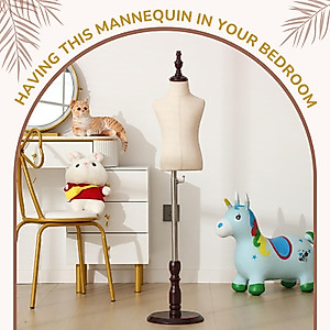 Thyle 2 Pcs Kids Body Bust Dress Form 2-3 Years Wood Adjustable Metal Dress Mannequin with Stand for Toddler Child Sewing Jewelry Display