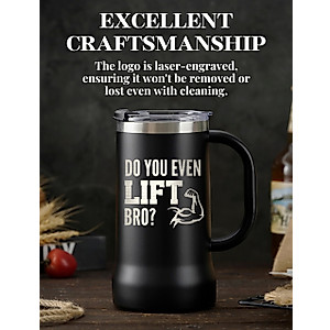 Onebttl Workout Gifts for Men, Gym Rat Exercise Lifting Gift, Funny Stainless Steel Beer Stein Tumbler, 24oz Beer Mug with Lid - Do You Even Lift