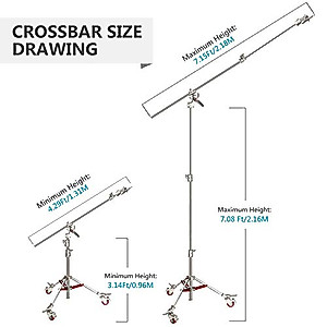 Neewer Pro 100% Stainless Steel C Stand Light Stand with Casters, Max. Height 14.4ft/440cm with 7ft/218cm Cross-Bar and Empty Sandbag for Photography Studio Reflector, Monolight and Other Equipment