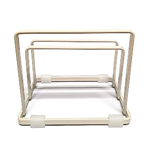 LENITH Cutting Board Rack Chopping Board Organizer Stand Holder Kitchen Countertop Pots Pan Lids Rack Organizer (Small_Cream Color)