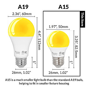 Simba Lighting LED Bug Non-Attracting Yellow Bulb 5W 40W Equivalent (4 Pack), Great for Outdoor Porch Light, Patio, Security, Night Light, Amber Warm Light, Compact A15 Shape E26 Medium Base