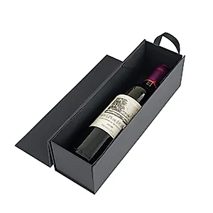 RYDDOY Wine Gift Box, 12.8x3.7x3.7 Inches Black Wine Bottle Boxes With Handle for Liquor and Champagne Magnetic Closure Collapsible Gift Box for Party, Wedding, Gift Wrap, Storage