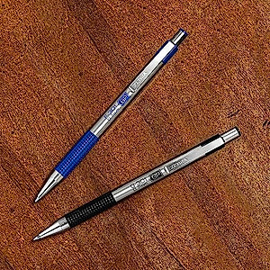 Zebra Pen F-301 Retractable Ballpoint Pen, Stainless Steel Barrel, Fine Point, 0.7mm, Blue Ink, 2-Pack