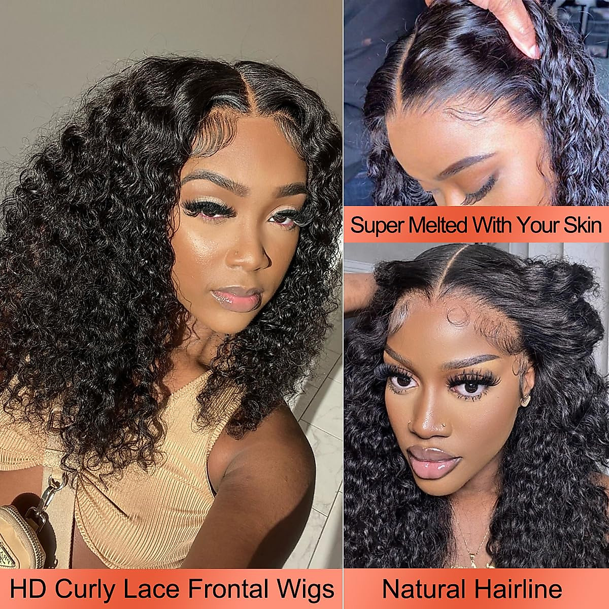 Curly Lace Front Wigs Human Hair 13X4 Kinky Curly Hd Lace Frontal Wig for Women Short Curly Human Hair Wigs Pre Plucked Deep Curly Transparent Lace Wigs 180 Density Glueless Human Hair Curly Wigs