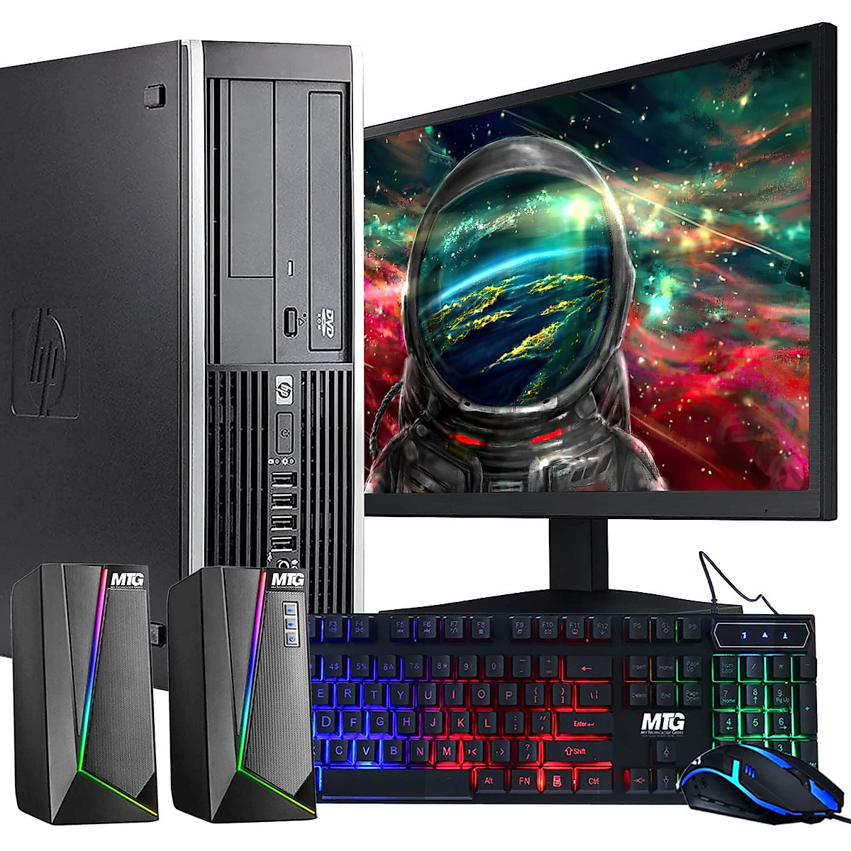 HP Elite Desktop Computer PC, 3.1 GHz, Intel Core i7, 8GB RAM, 500GB HDD, MTG New 22 inch LED Monitor, RGB Speaker and Keyboard Mouse, WiFi, Windows 10 Pro (Renewed)