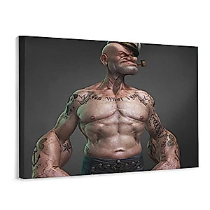 Modern Art Posters Popeye Tattoo Muscle Sailor Funny Posters Cartoon Gym Room Decor Canvas Wall Art Prints for Wall Decor Room Decor Bedroom Decor Gifts 24x32inch(60x80cm) Frame-Style